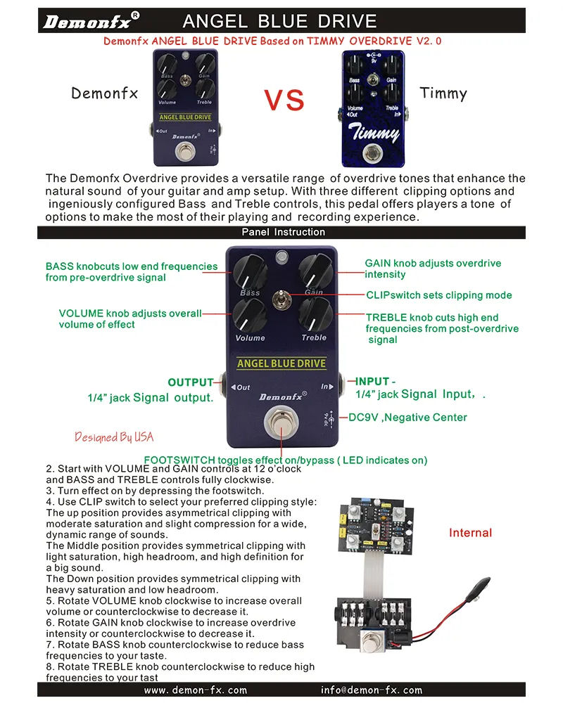 Demonfx ANGEL BLUE DRIVE Guitar Effect Pedal Overdrive With 2 mode ...