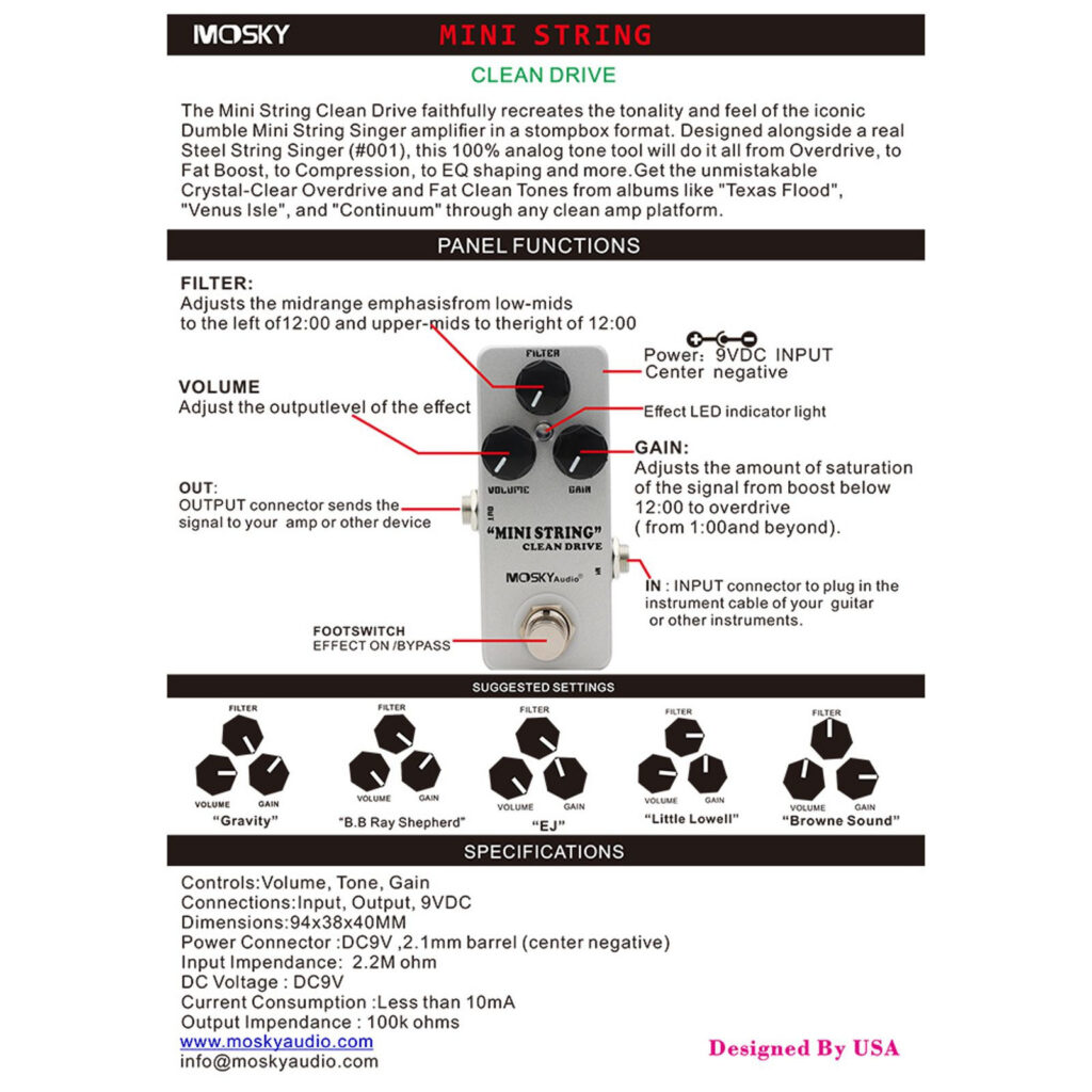 Mosky MINI STRING CLEAN DRIVE Overdrive Guitar Effect Pedal Amp Sim ...