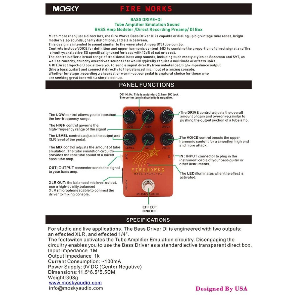 Mosky FIREWORKS Bass DRIVE DI FX Pedal Tube Amplifier Emulation Sound ...